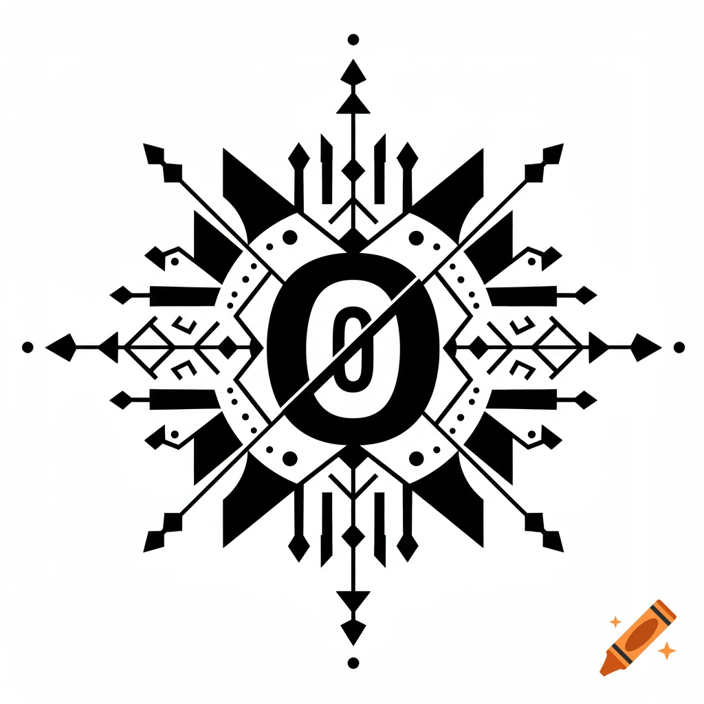 A hand-drawn black symbol resembling a stylized character or starburst ...