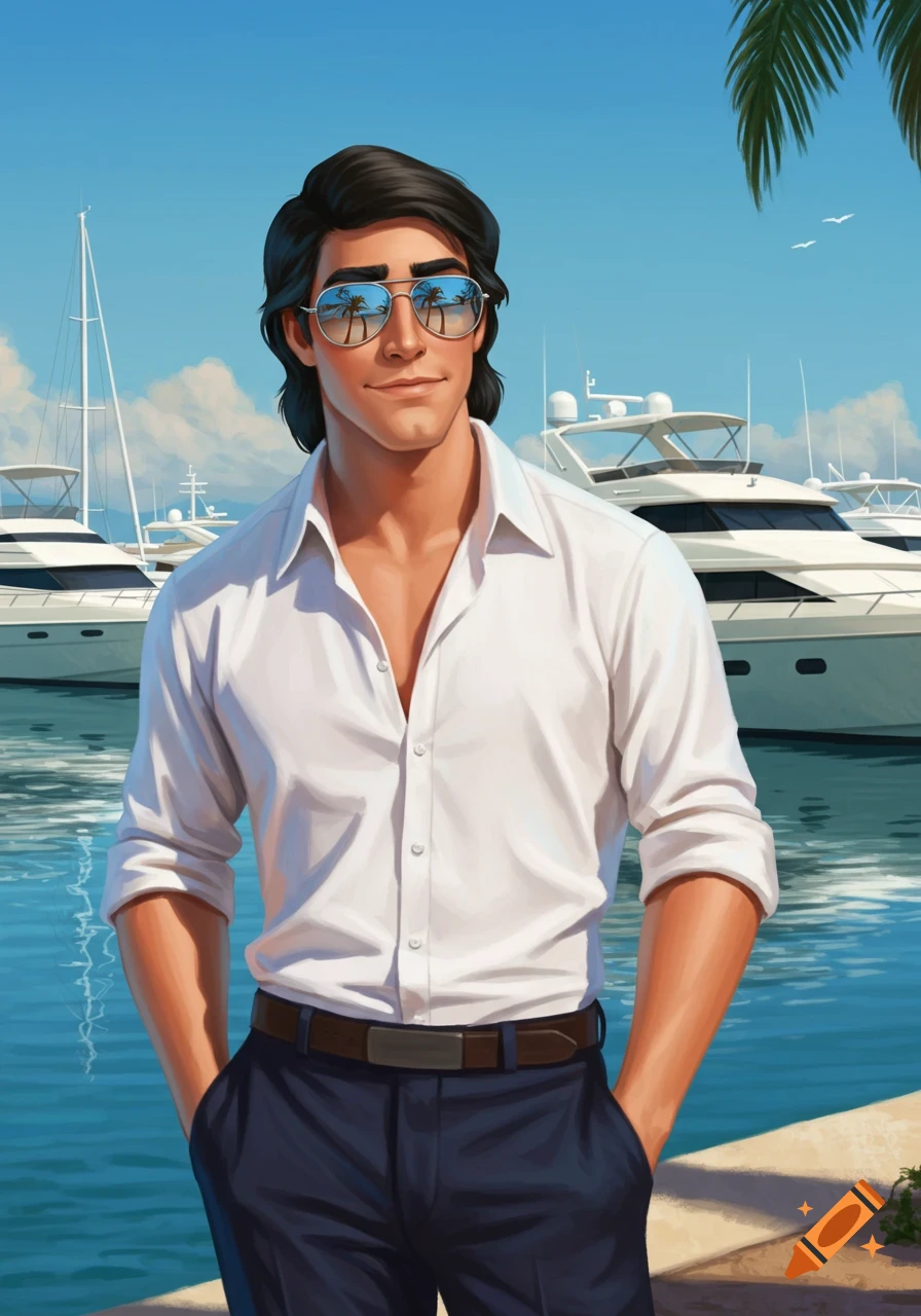 Stylized portrait of a man resembling Disney's Prince Eric in ...