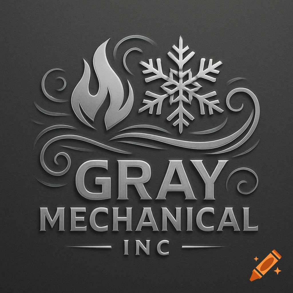 Grayscale metallic logo for Gray Mechanical Inc. with a flame, a ...