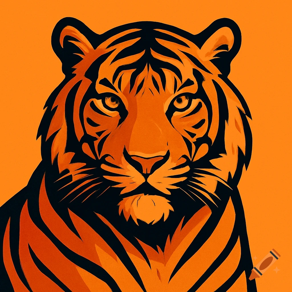 Stylized illustration of an orange and black tiger sitting, with orange ...