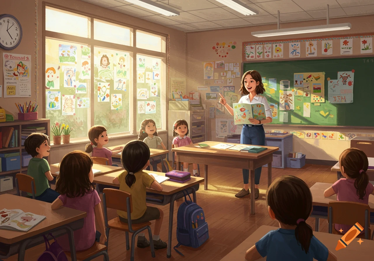 An illustration in three sections showing modern education: a top ...