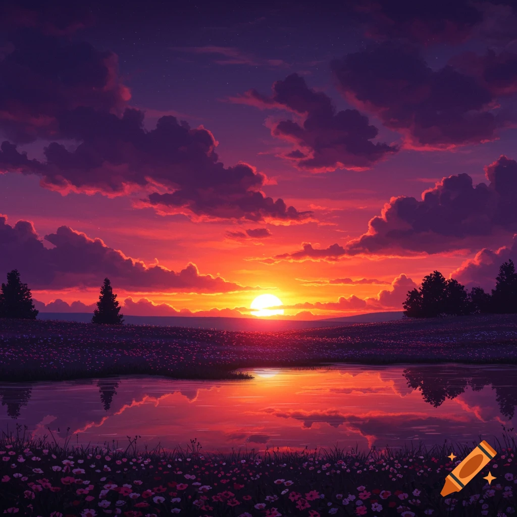 A fantasy night landscape with a bright full moon, starry sky, and ...