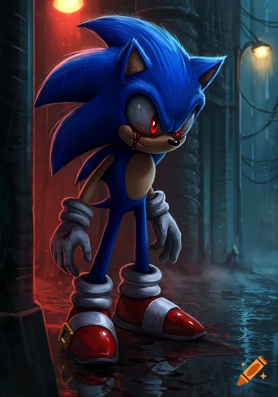 An illustration of Sonic.exe, a creepy blue hedgehog with glowing red ...