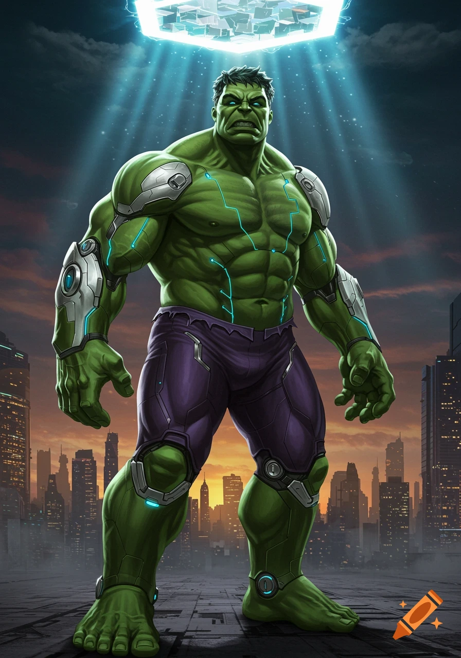 The Incredible Hulk, a muscular green superhero in torn purple pants ...