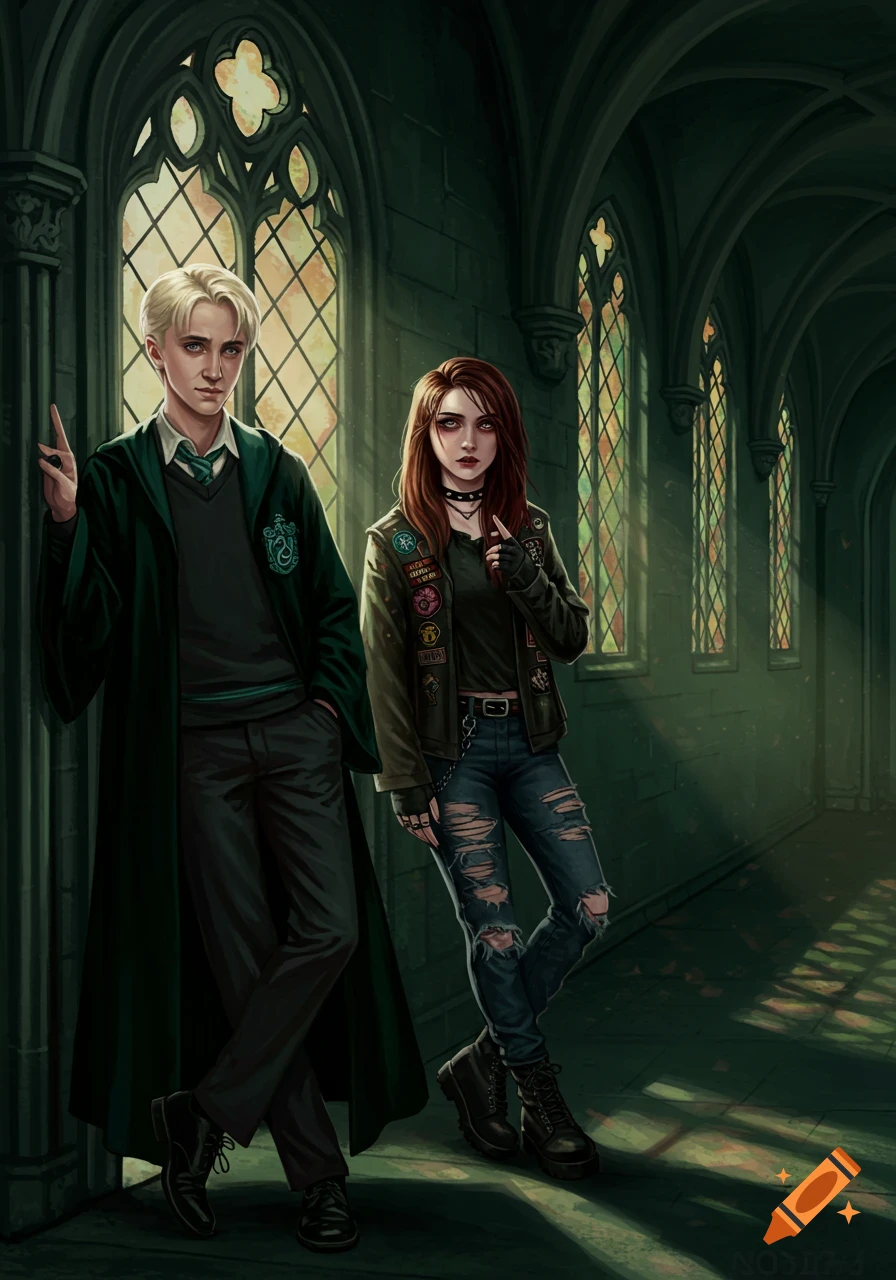Digital illustration of Draco Malfoy in Slytherin robes and a grunge ...