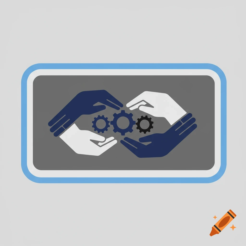 An icon of four stylized hands, two white and two dark blue ...