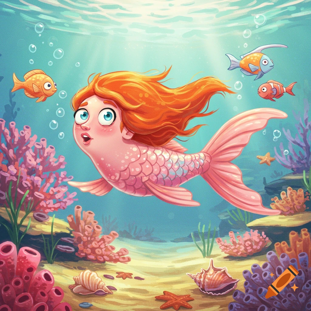 A cartoon illustration of a winking hagfish girl with purple skin, pink ...