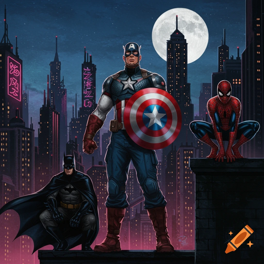 Batman and Spider Man in an Epic Rooftop Battle created on Craiyon