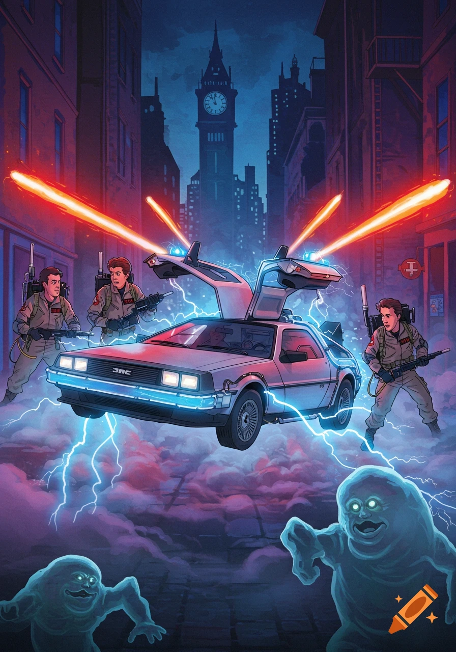 Comic book style illustration depicting Ghostbusters characters with ...