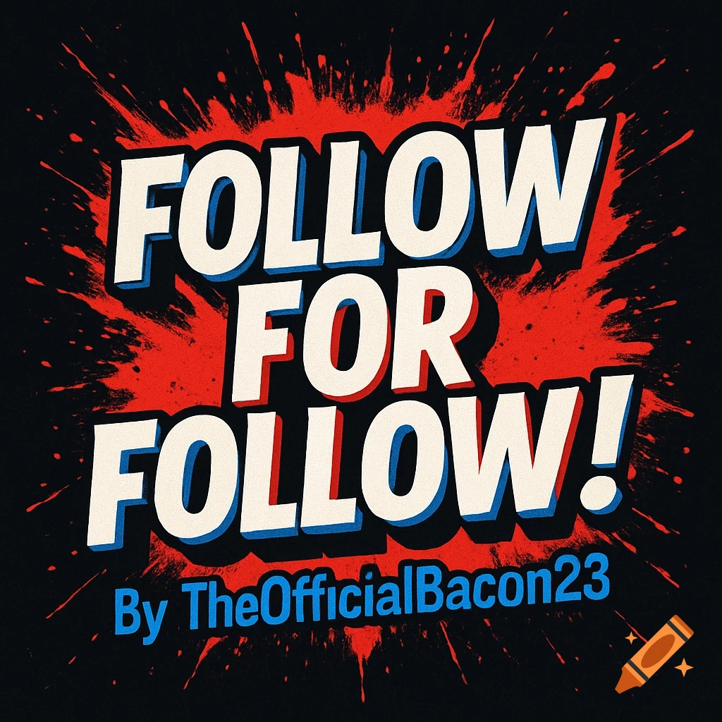 Bold graphic design with white text 'FOLLOW FOR FOLLOW!' and 'By ...