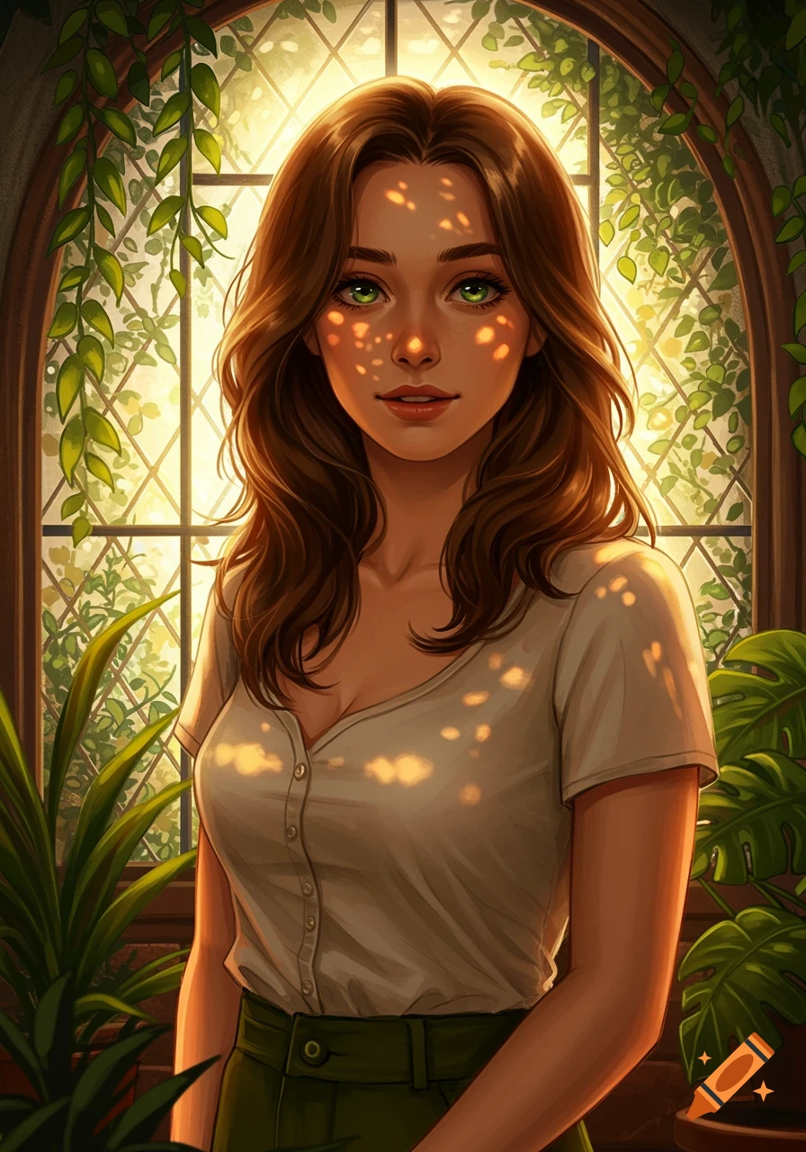 A photorealistic painting of a woman with red, messy hair and faded ...