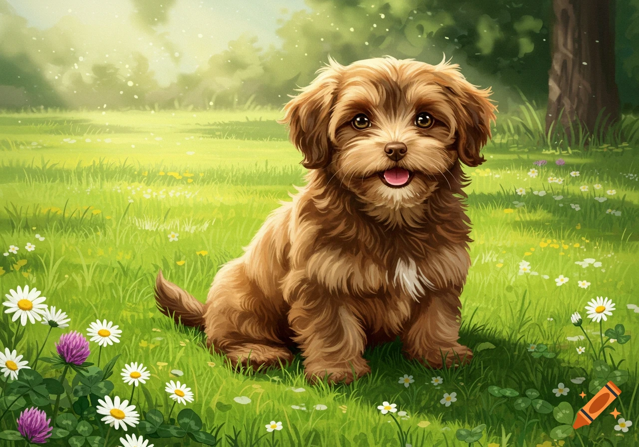 A happy yellow Labrador runs through a grassy field, surrounded by ...