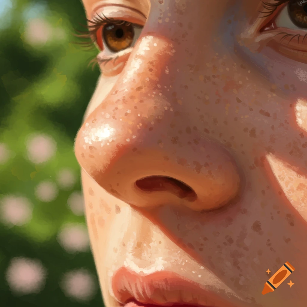 Close-up digital painting of a person's nose and eyes with freckles ...