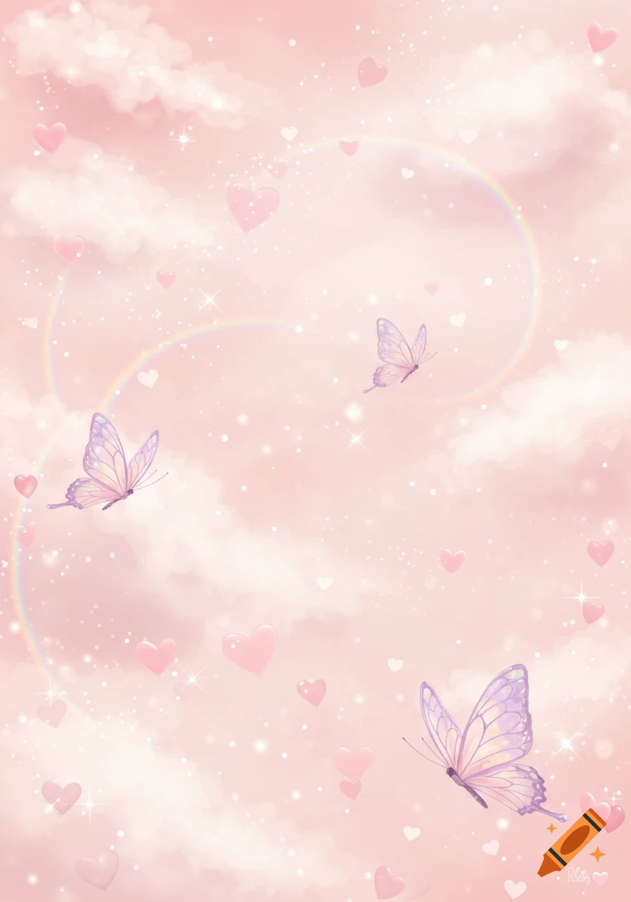 A cute pastel pink background featuring whimsical butterflies, floating ...