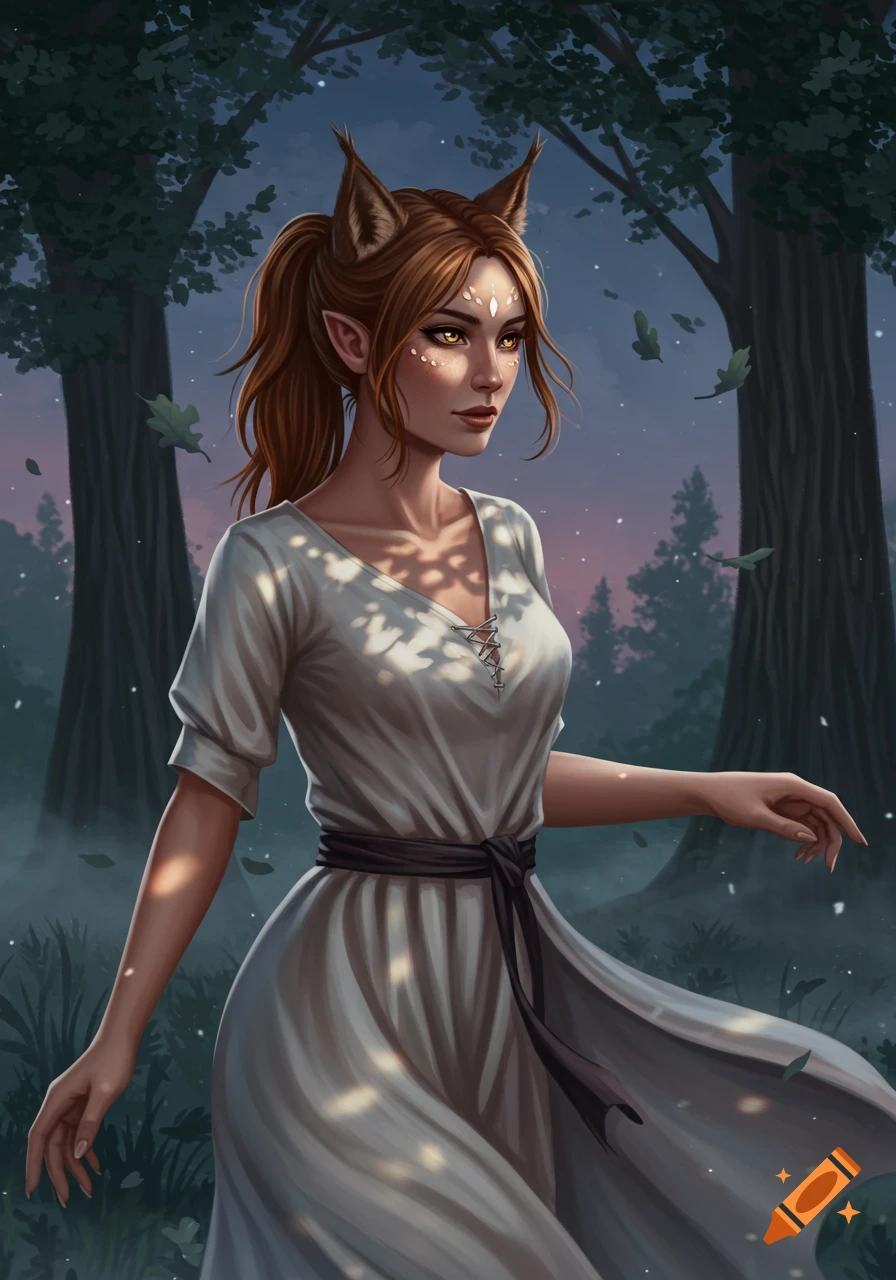 A snow leopard demi-human with brown hair and a furry brown outfit ...