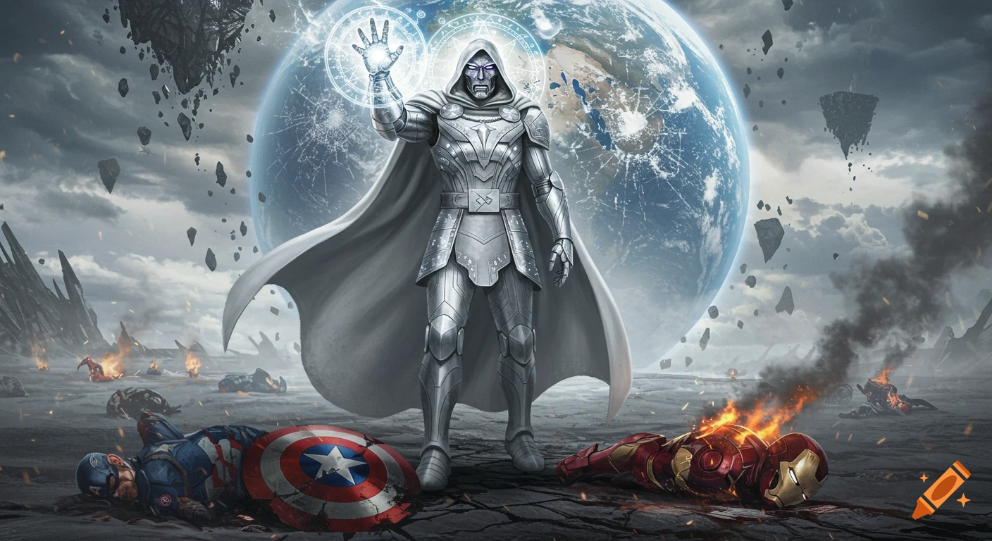 Comic book style illustration of Sentry, aflame and hovering, fighting ...