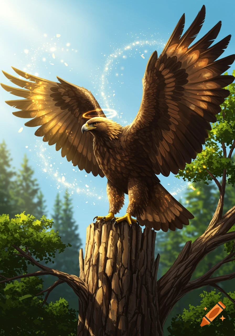 Muscular anthropomorphic eagle man with large wings, wearing ripped ...