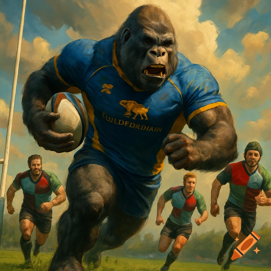 Photorealistic image of a giant gorilla standing in a ring surrounded ...