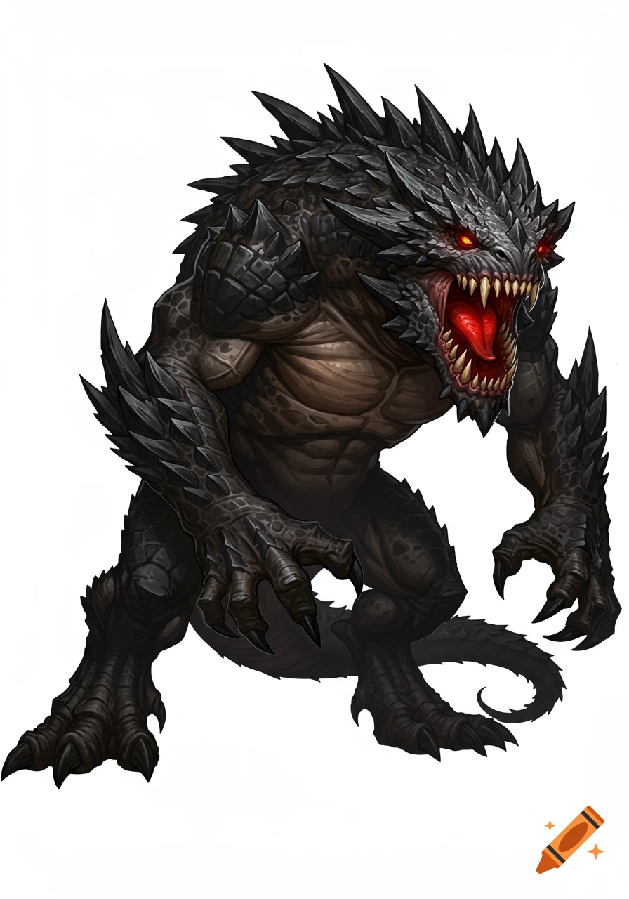 Two-headed gray serpent monster with sharp teeth and spikes on a cliff ...