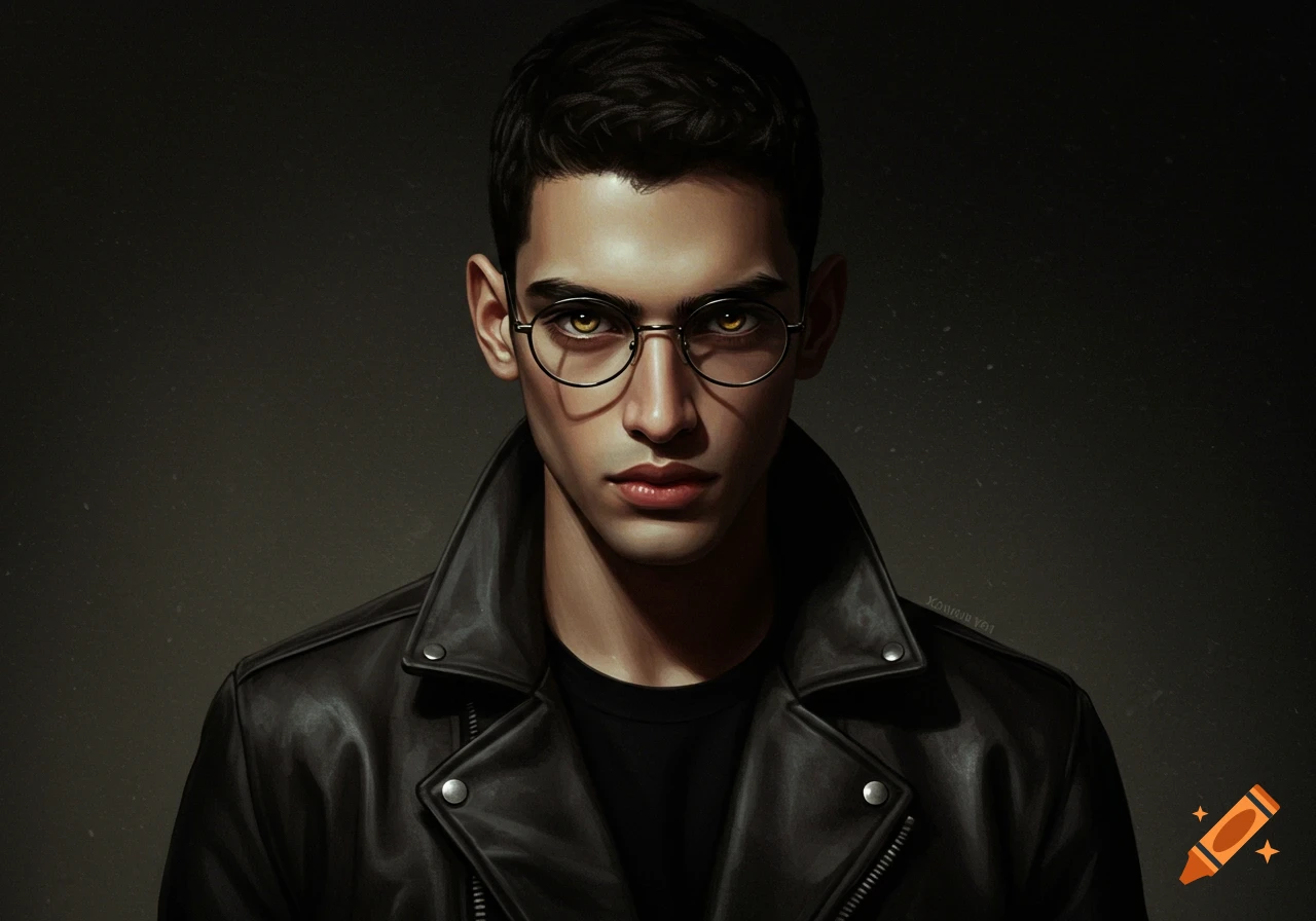 Realistic digital art portrait of a man with short dark hair, round ...