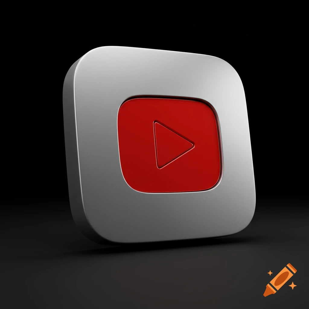 A stylized, dark YouTube logo with a glowing red play button icon and ...