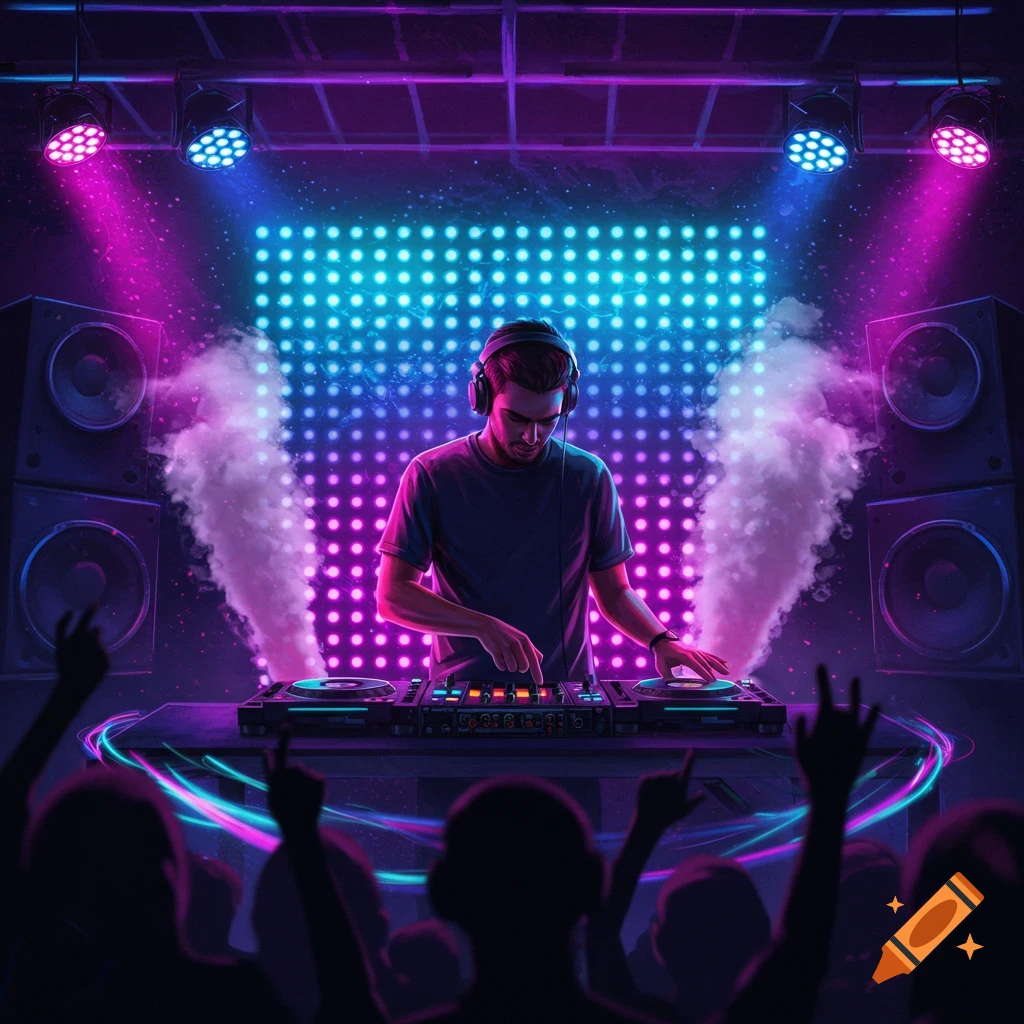 A vibrant, neon-lit logo reading "NIGHT MIX" with futuristic circuit ...