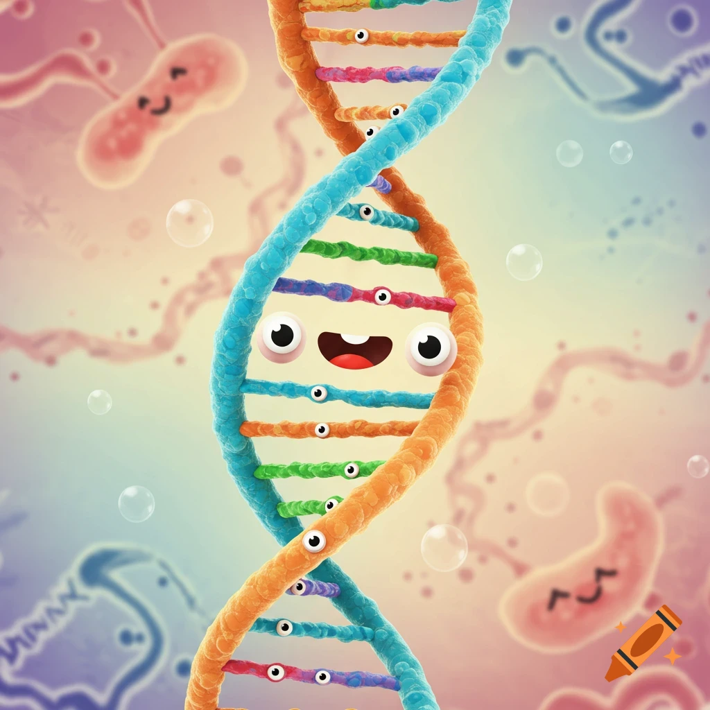 A rainbow-colored DNA double helix rendered as vibrant line art against ...