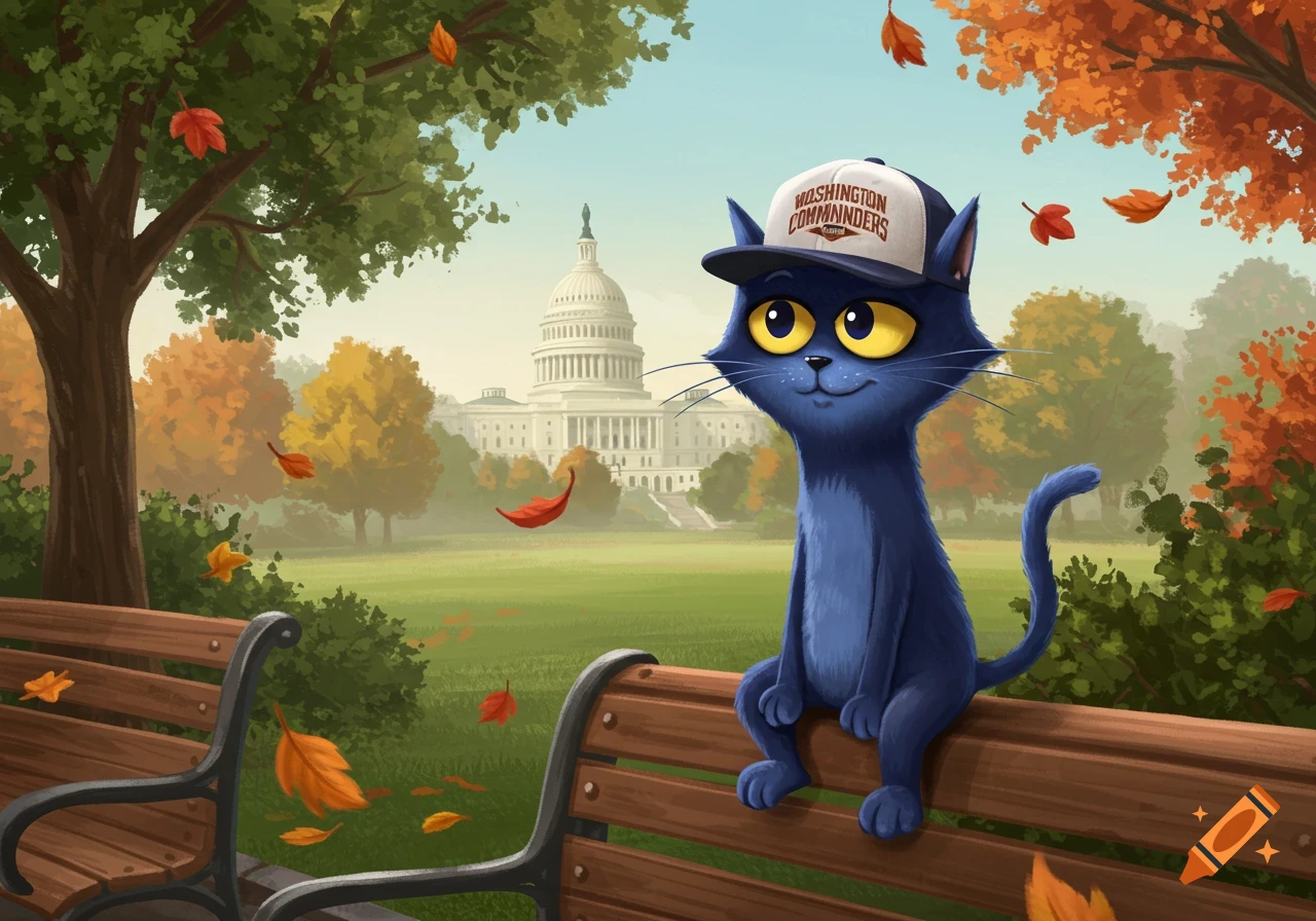 A giant meowl, a cat-headed owl, perches on George Washington's face on ...