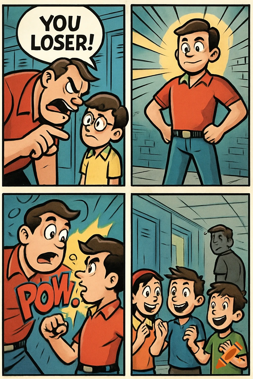 A cartoon man with a strained, angry expression struggles to zip up his ...