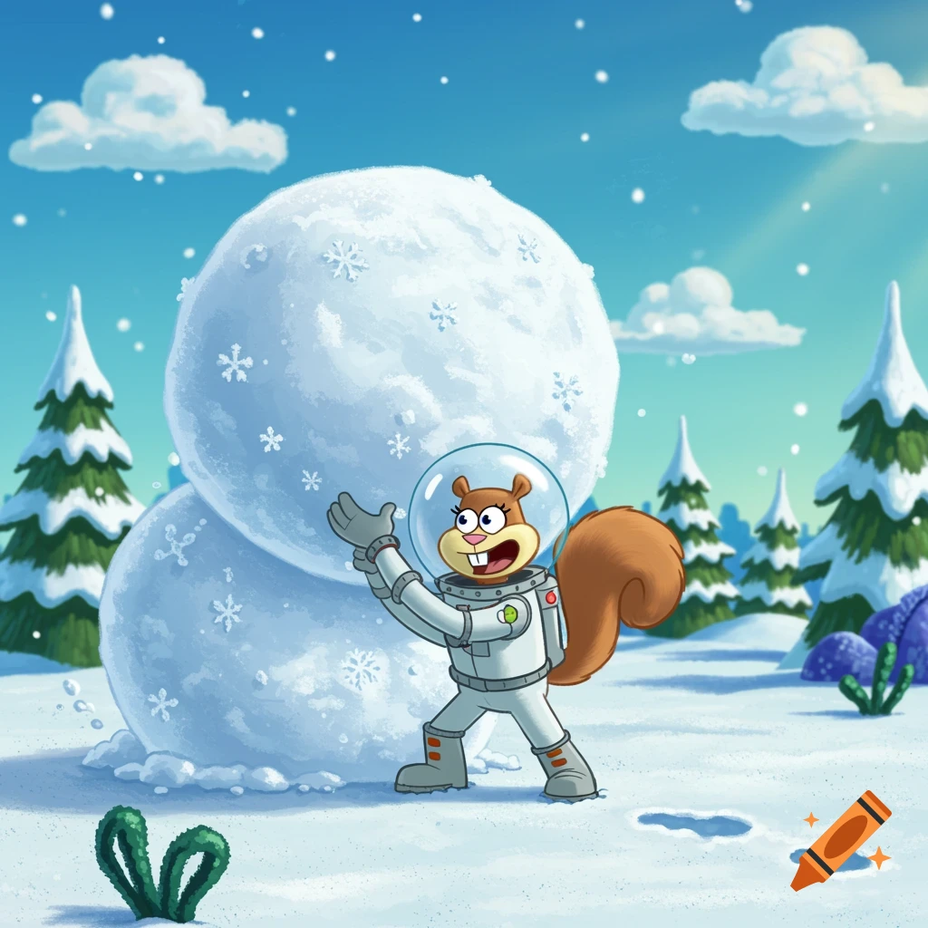 Cartoon Sandy Cheeks from Spongebob in a spacesuit, standing next to a ...