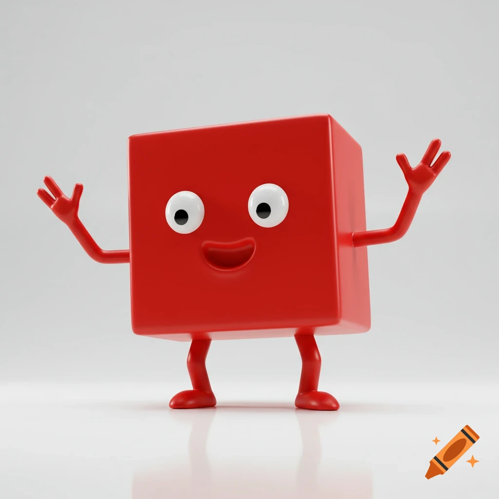 A happy red blocky 3D cartoon character with simple arms and legs ...