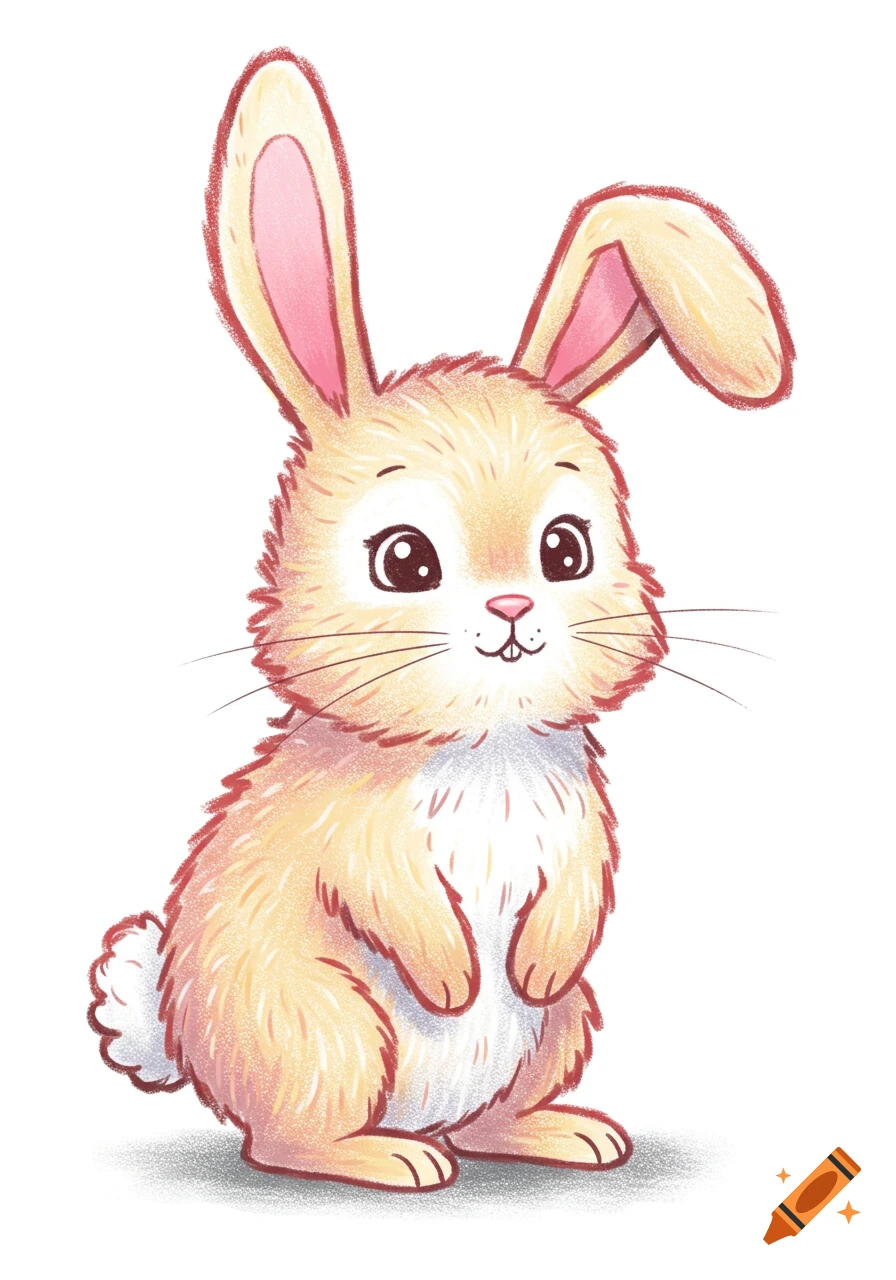 A cute cartoon rabbit sits in green grass among a red tulip, white ...