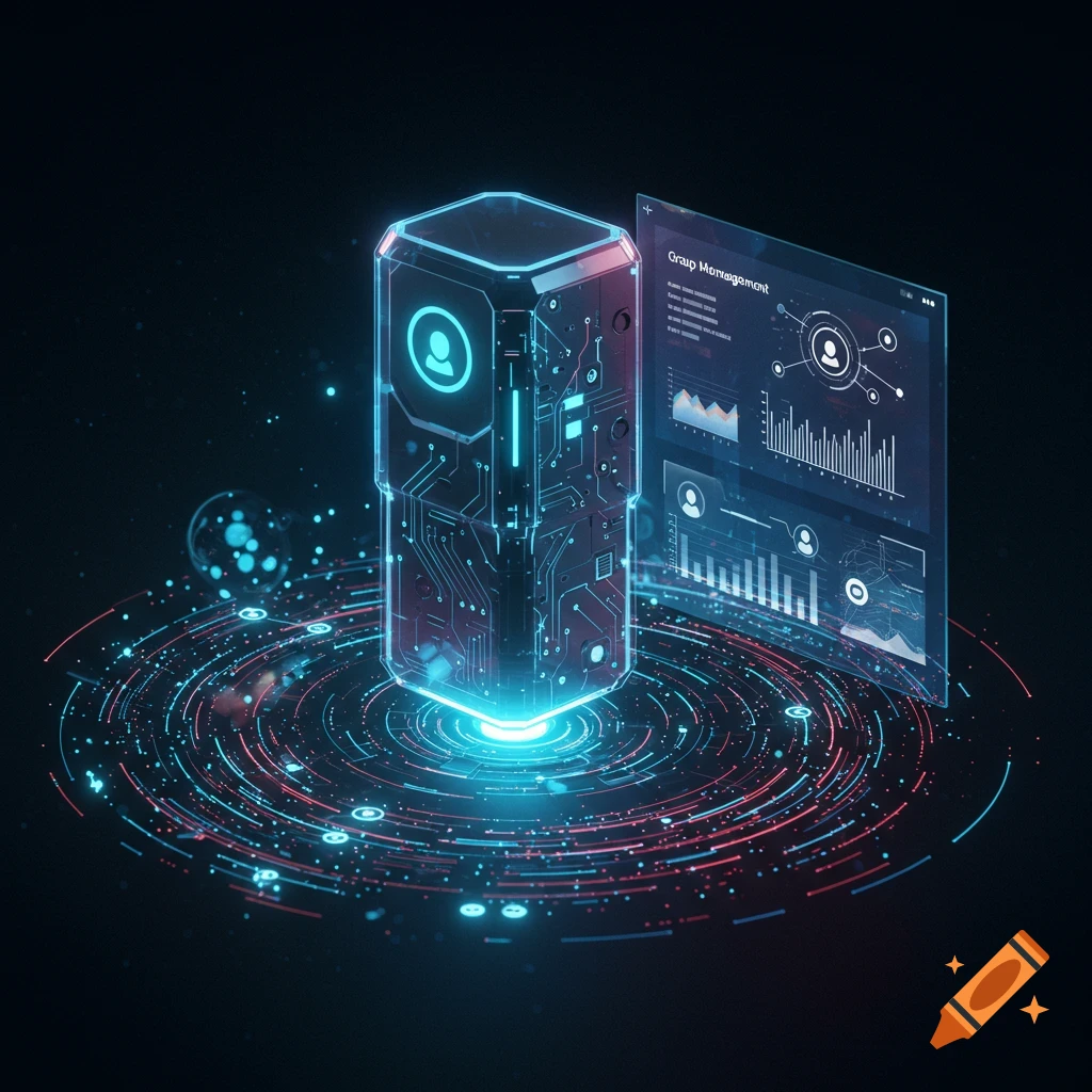 A glowing blue Discord logo hovers over a dark, rainy city street at ...