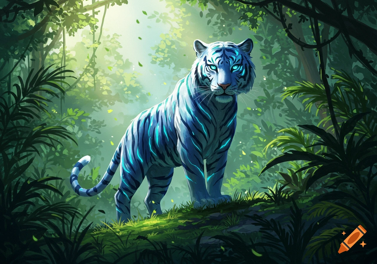 A vibrant, illustrated tiger with red and green watermelon-like stripes ...