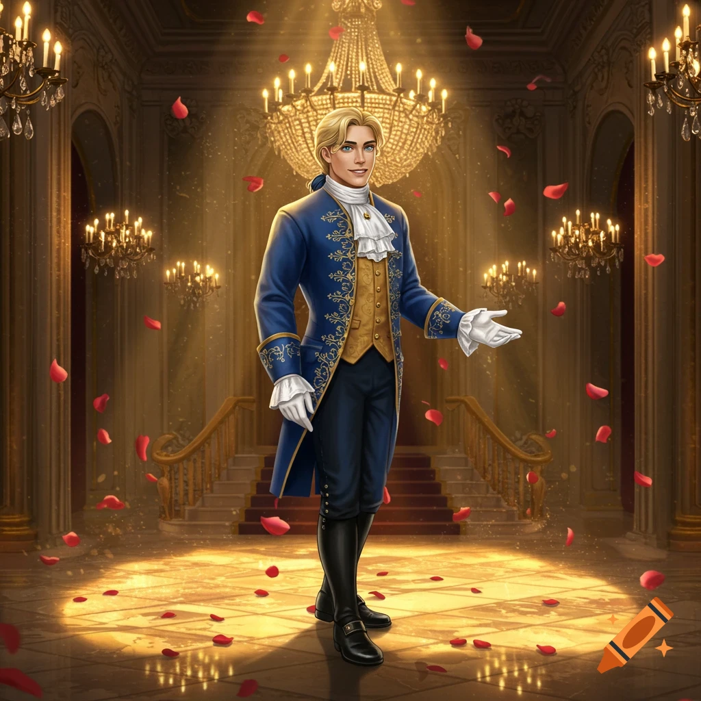 A man in a flowing red cape and suit sits on a toilet in a luxurious ...