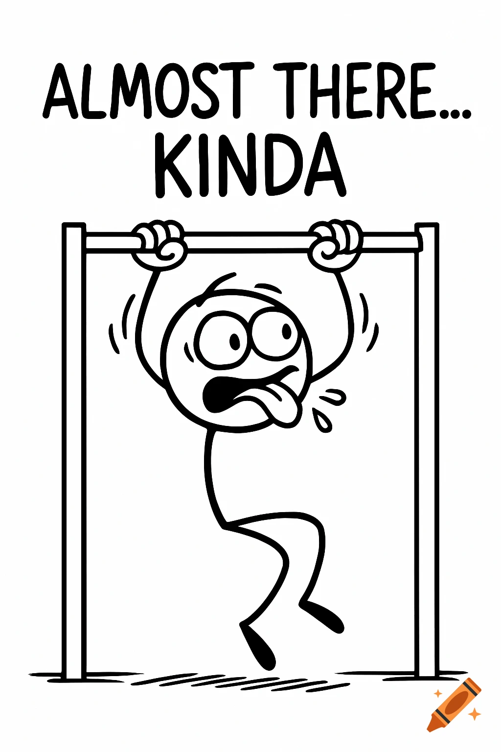 Black and white cartoon stick figure struggling to do a pull-up ...