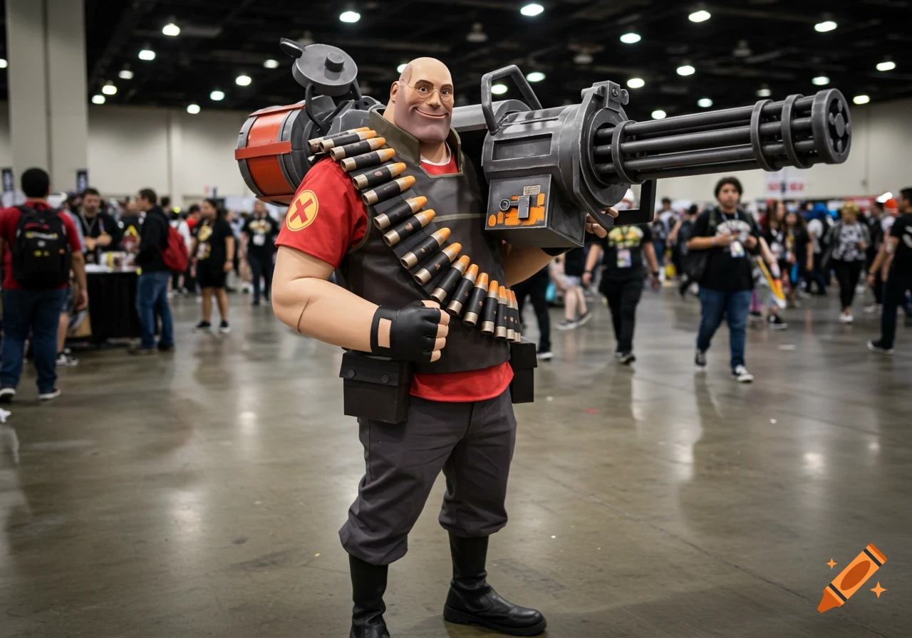 Photorealistic image of a person in a Team Fortress 2 Heavy cosplay ...