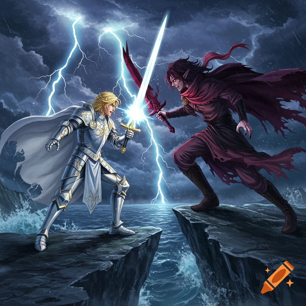 An anime drawing of a woman in battle armor holding a mace standing ...