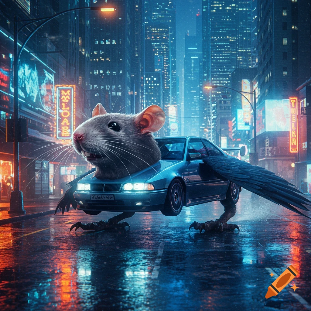 A rat in a Hawaiian shirt surfs a vibrant, psychedelic wave while ...