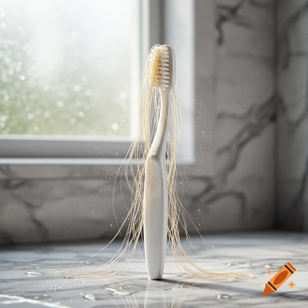 A toothbrush loaded with chunky potato salad, a sardine, and a stripe ...