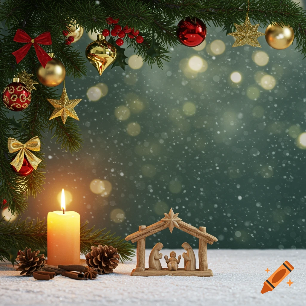 Four Christmas ball ornaments, red, gold, green, and silver, hang on a ...