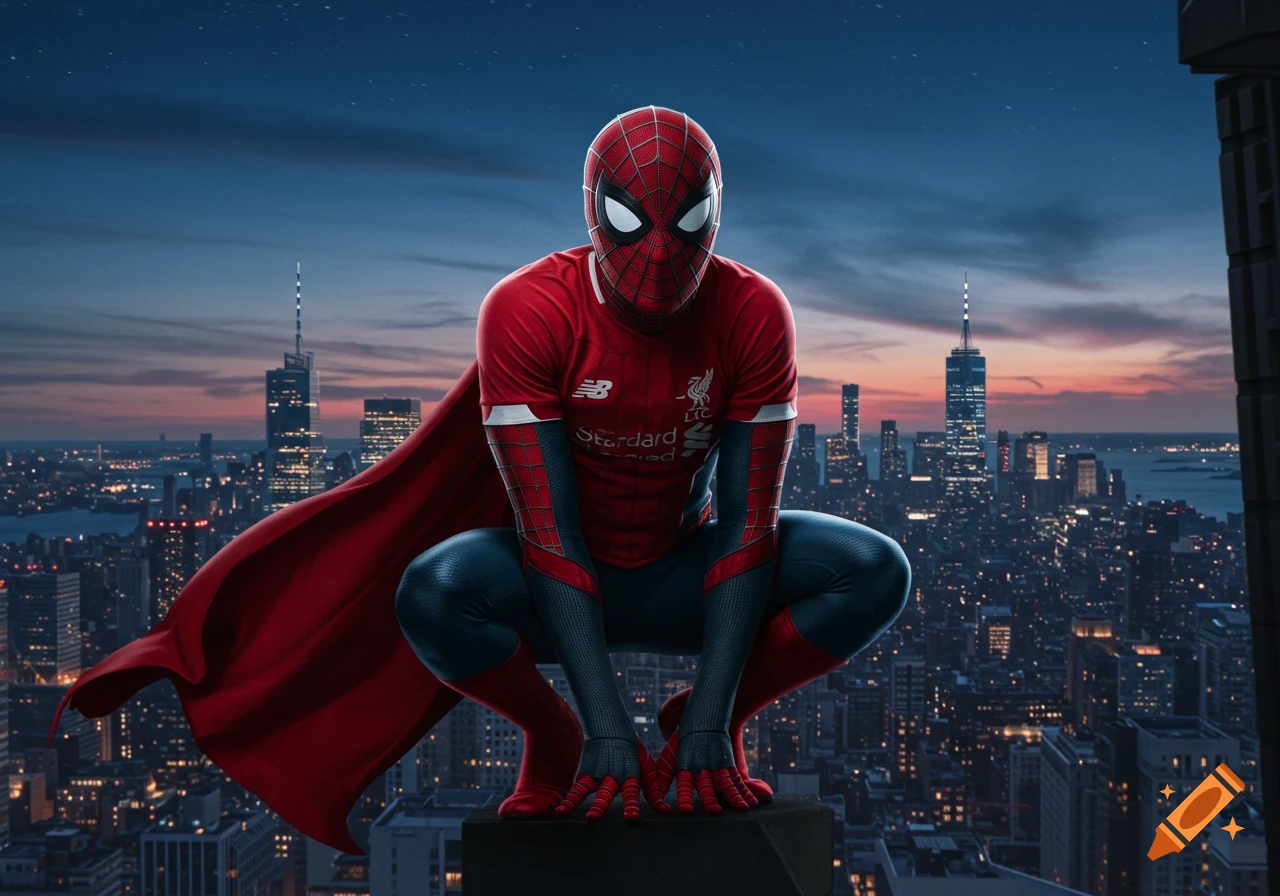 A photorealistic empty Spider-Man suit hangs on a clothesline on a city ...