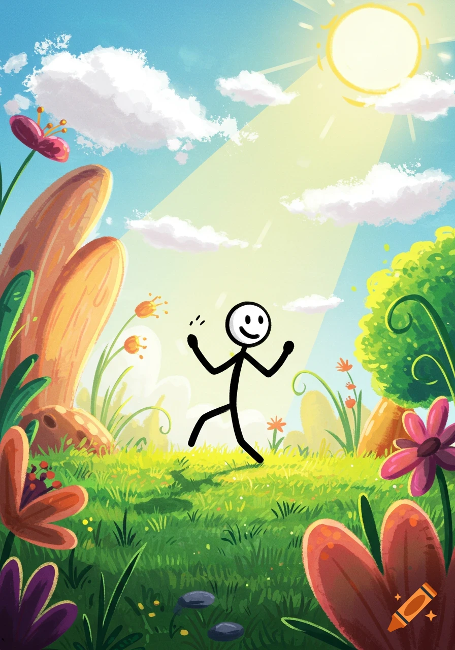 A happy stick figure holds a smiling, translucent blue slime over its ...