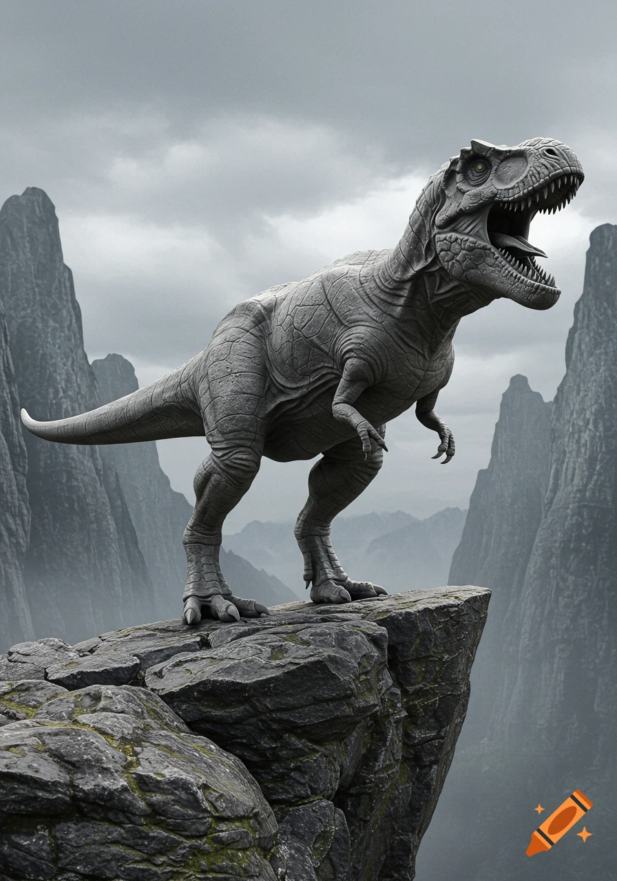 Cave painting of a Tyrannosaurus Rex riding a bicycle on Craiyon