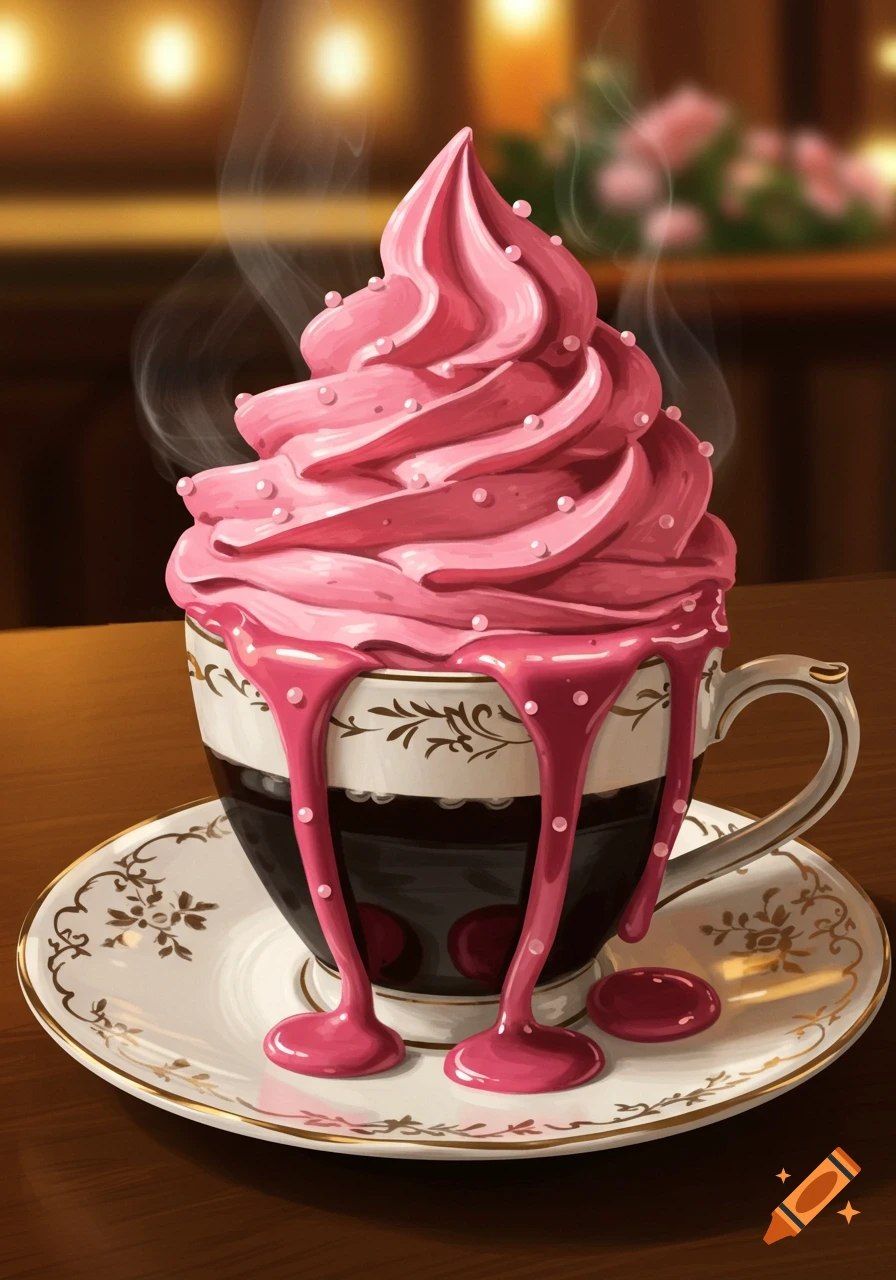 Bright pink pudding in a clear glass bowl, garnished with strawberry ...