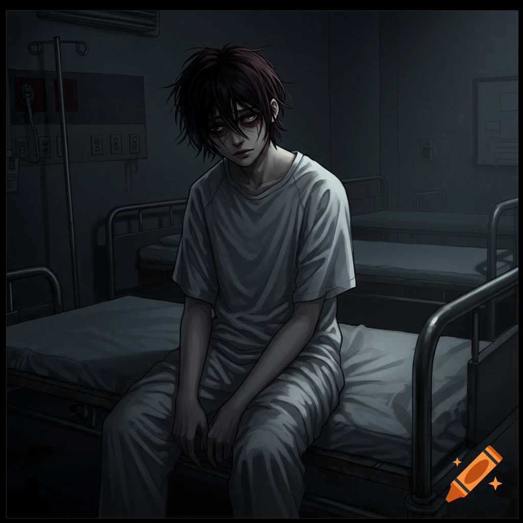 A sad young man sits alone in a dim alley at dusk on Craiyon