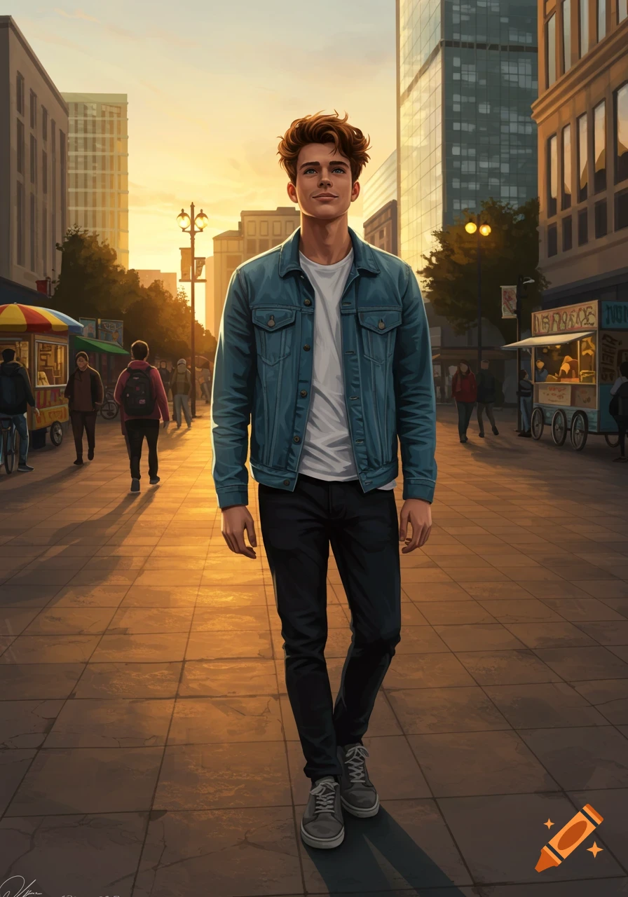 A jubilant cartoon man in glasses and a djellaba rides an electric ...