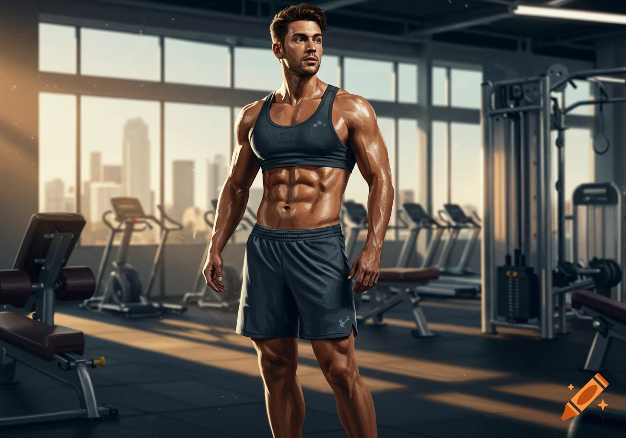 Two muscular men in a gym; one lies on a bench pressing a barbell ...