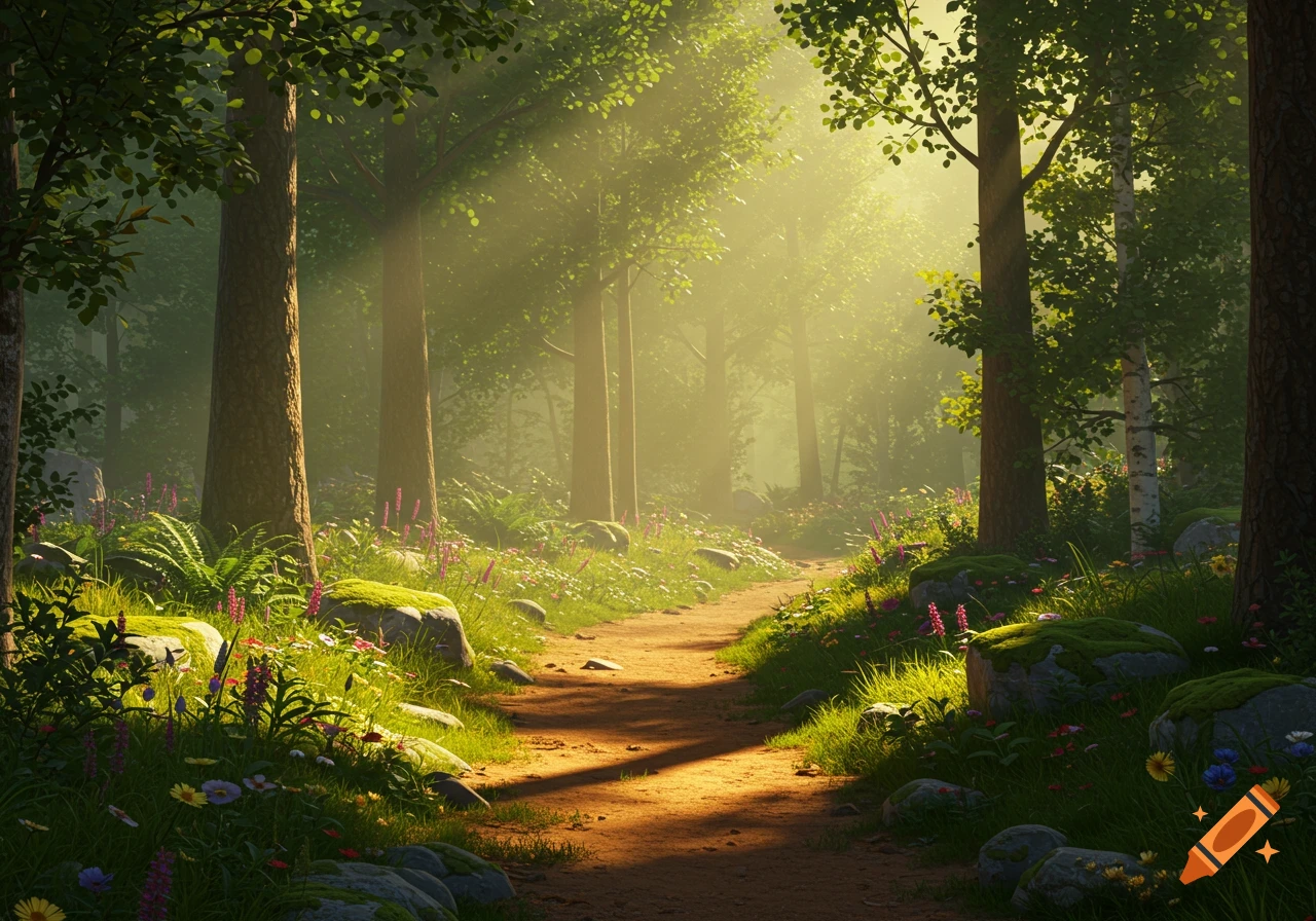 A cute, green Treeko Pokemon sleeps curled up in a sunlit grassy forest ...