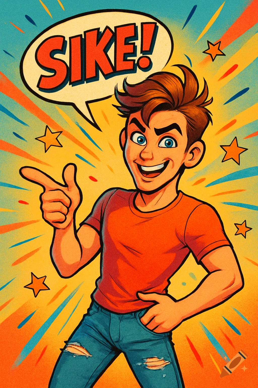 Cartoon of a bearded man with a wide smile energetically playing a drum ...